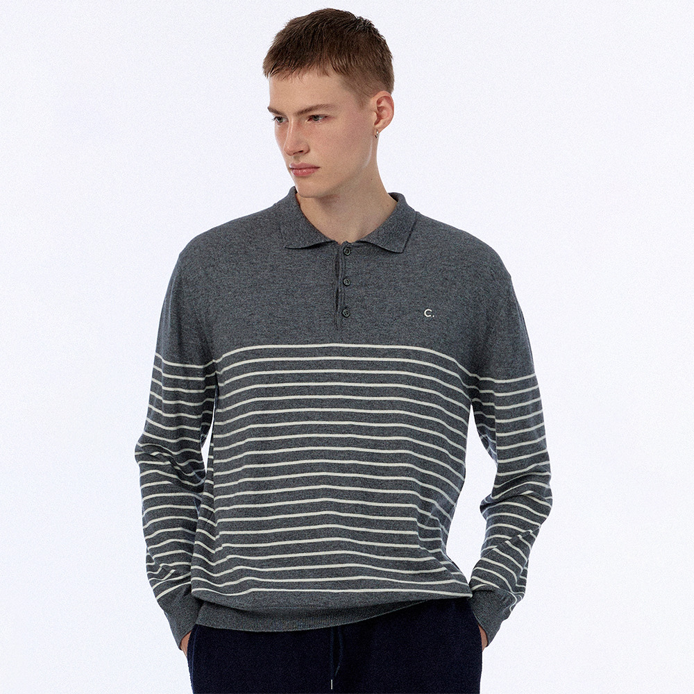 [24FW clove] Stripe Polo Knit (Grey) - HAGO(하고)