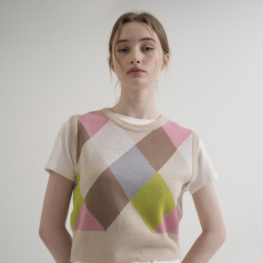 Round Coloration Knit Vest (Beige) - HAGO(하고)