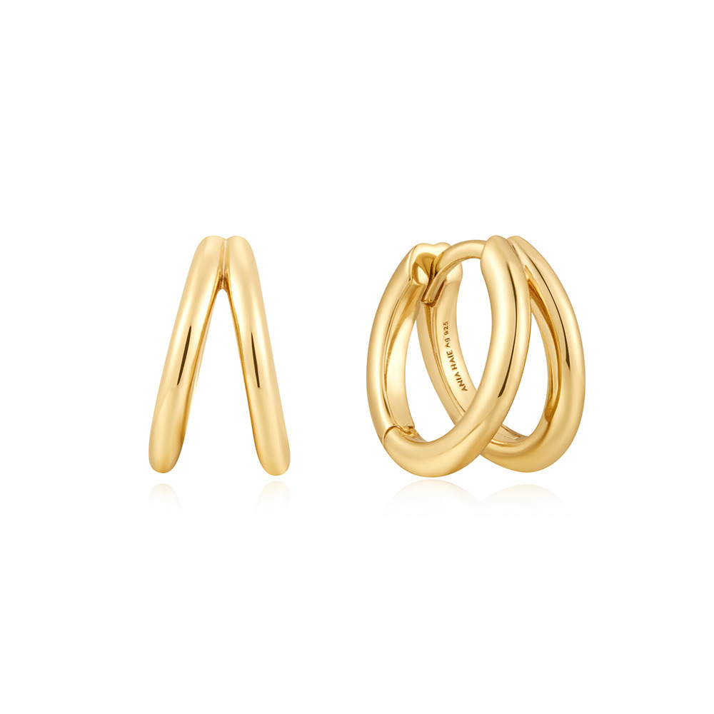 [아니아 하이에]더블 925 실버 후프 링 귀걸이 E059-14G - HAGO(하고)