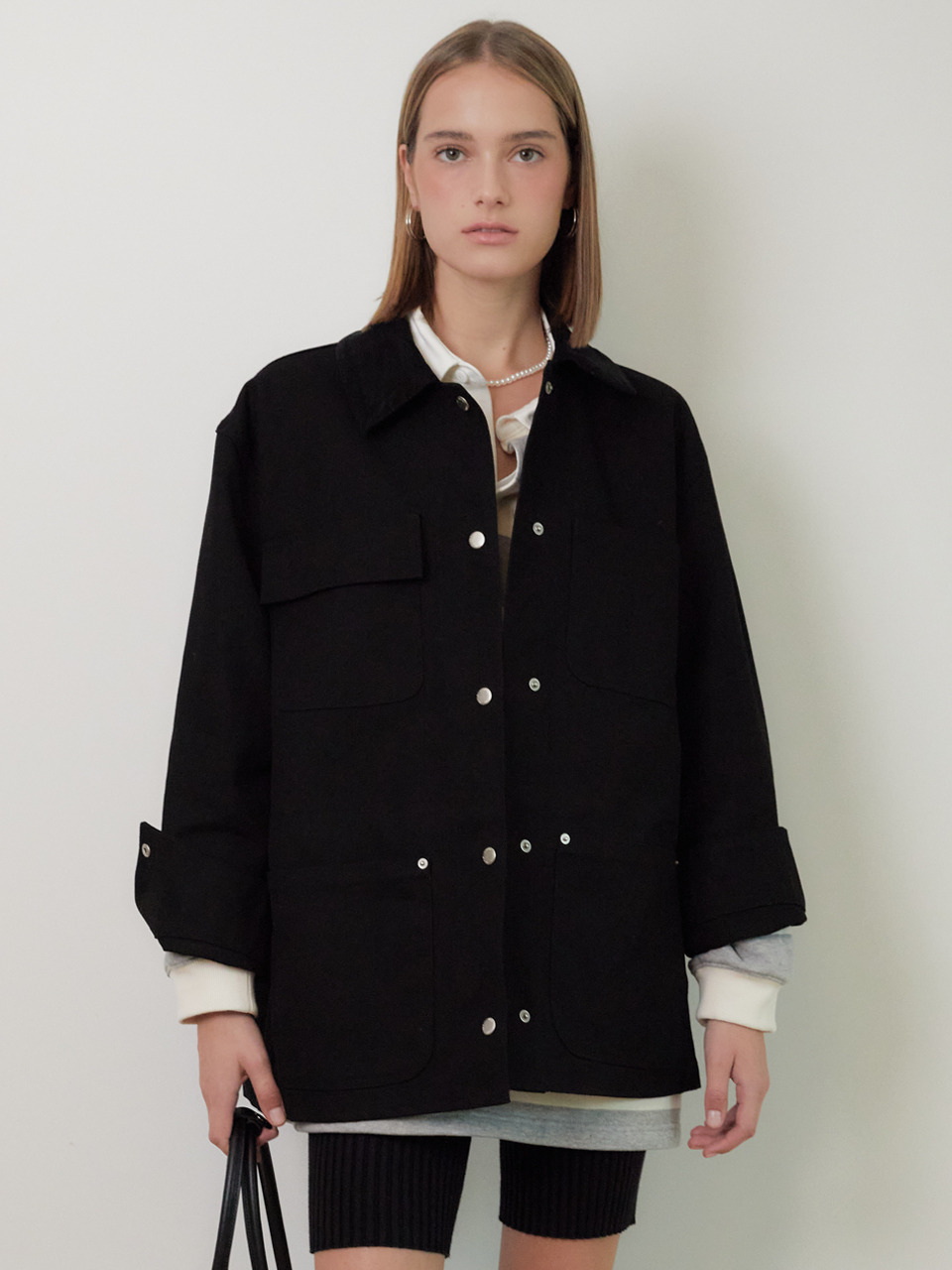 SIGNATURE BUTTON WORK JACKET (BLACK) - 하고(HAGO)