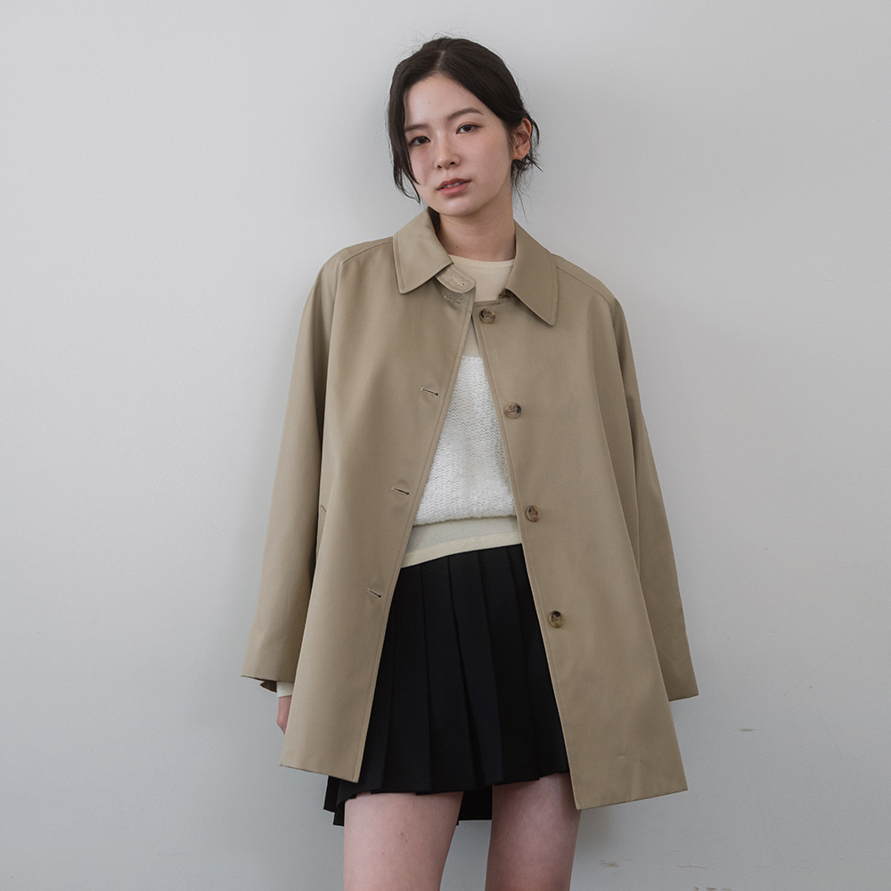 Neck Strap Half Trench Coat - Beige - 하고(HAGO)