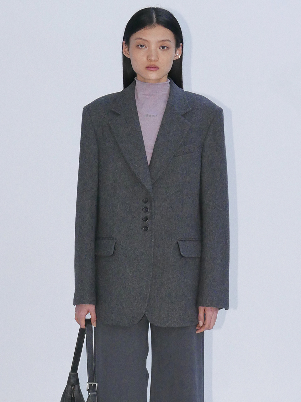 WOOL BLEND CLASSIC JACKET - DARK GREY - 하고(HAGO)