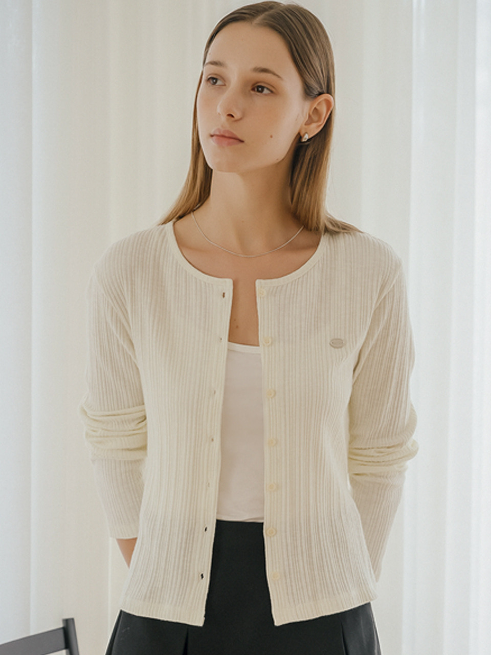 Comfortable slim belt point cardigan_Cream - HAGO(하고)