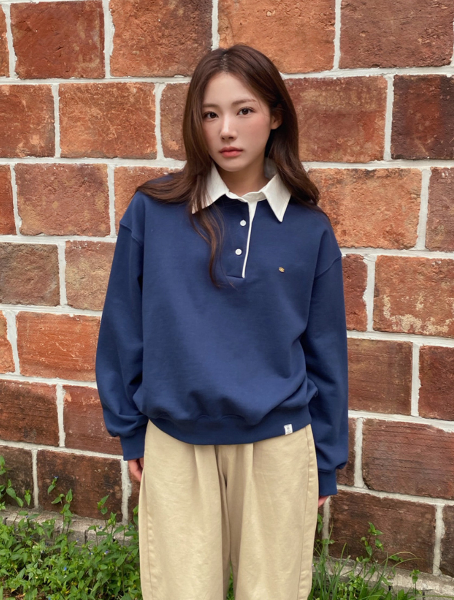 [TWEE] [정향`PICK] 트린 카라 레이어드 배색 맨투맨 - HAGO(하고)