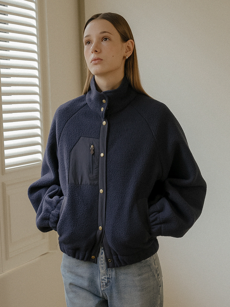 Dumble high neck fleece jacket_Navy - 하고(HAGO)