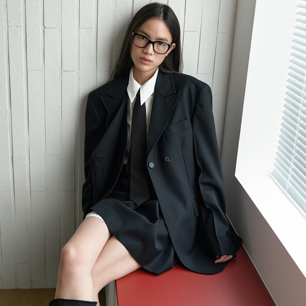 BOYFRIEND DOUBLE BUTTON JACKET_BLACK - 하고(HAGO)