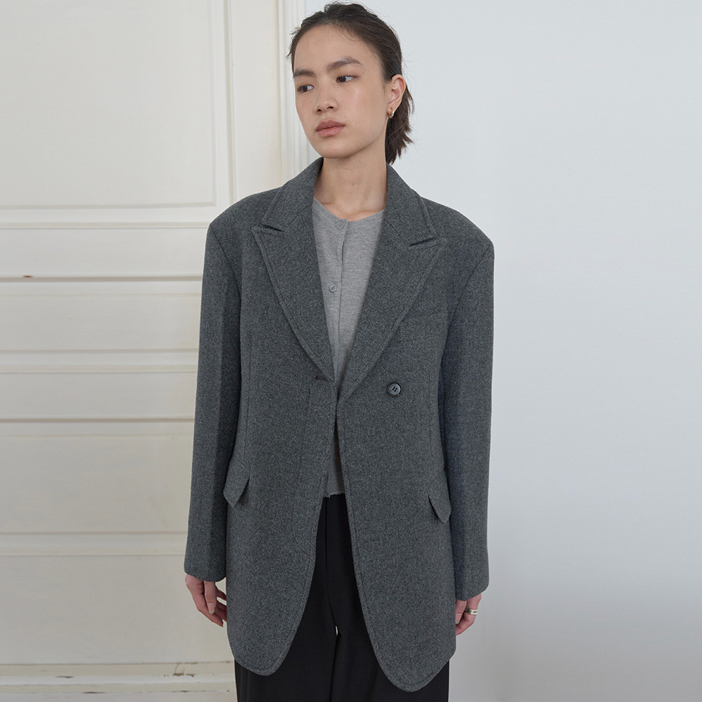 [HAGO 단독] WOOL DOUBLE HALF COAT_GREY HERRINGBONE - 하고(HAGO)