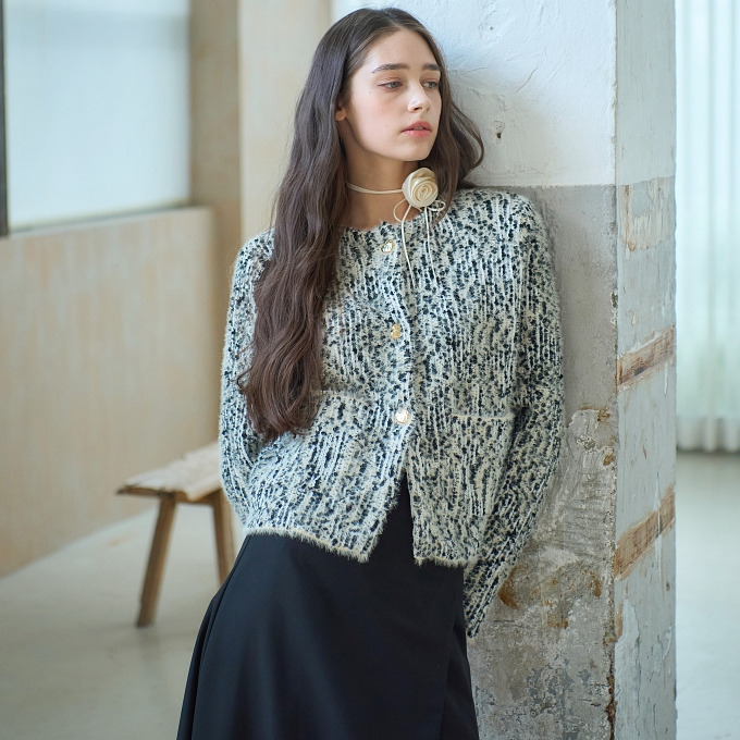 TWEED ROUND KNIT JACKET_BLACK - HAGO(하고)