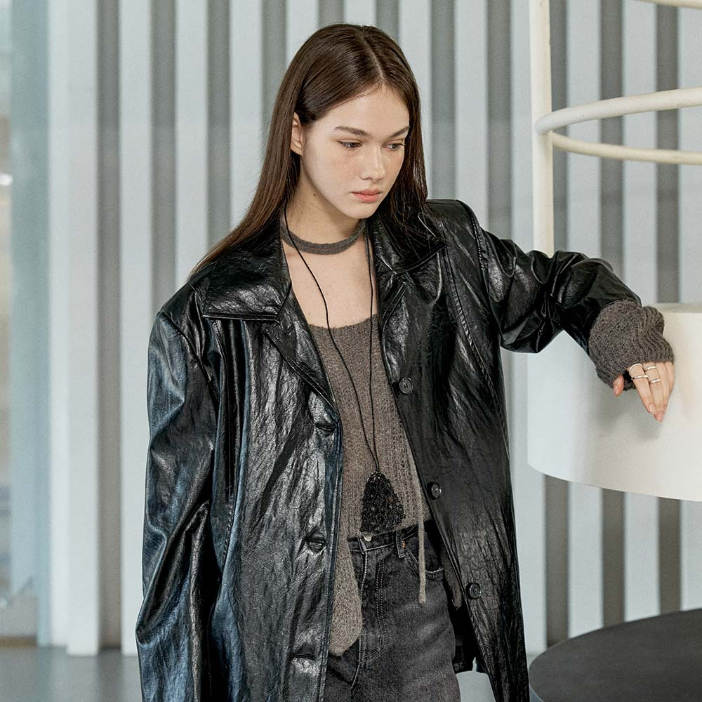 오버핏 비건레더 자켓 - BLACK - HAGO(하고)