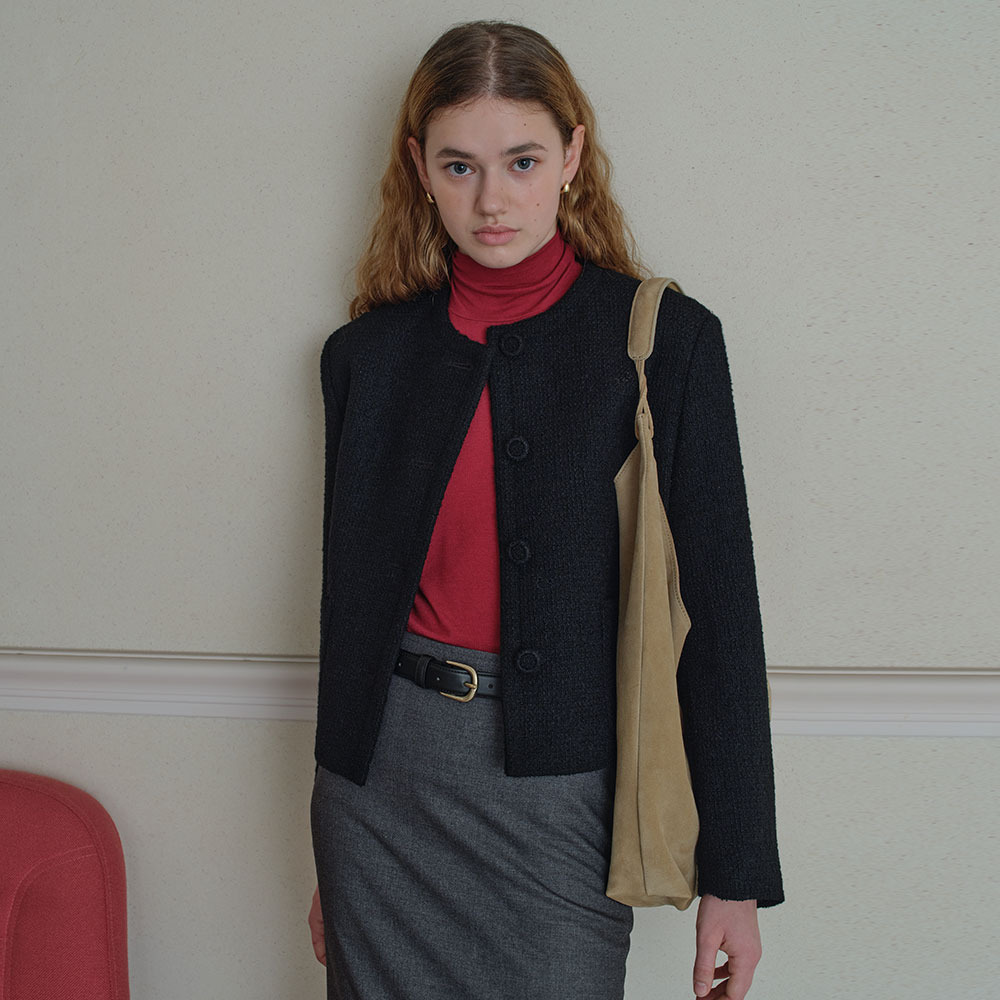 Tweed Round Jacket(Black) - 하고(HAGO)