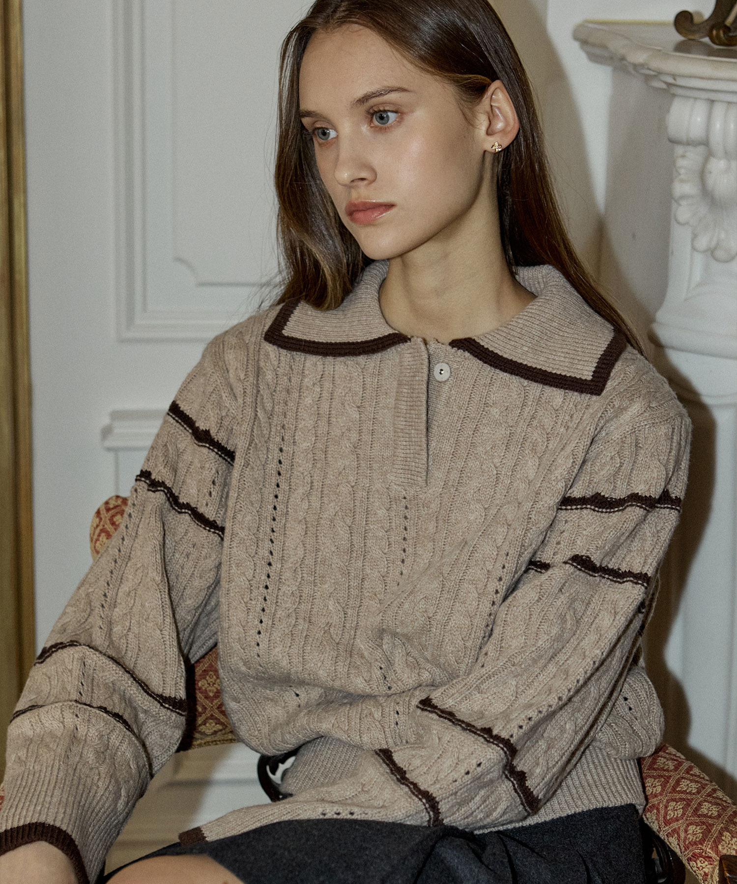 Mary Collar Knit - Beige - HAGO(하고)