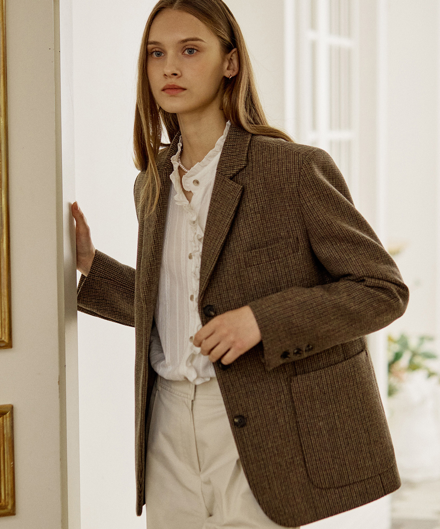 Three Button Wool Blend Classic Jacket - Brown - HAGO(하고)