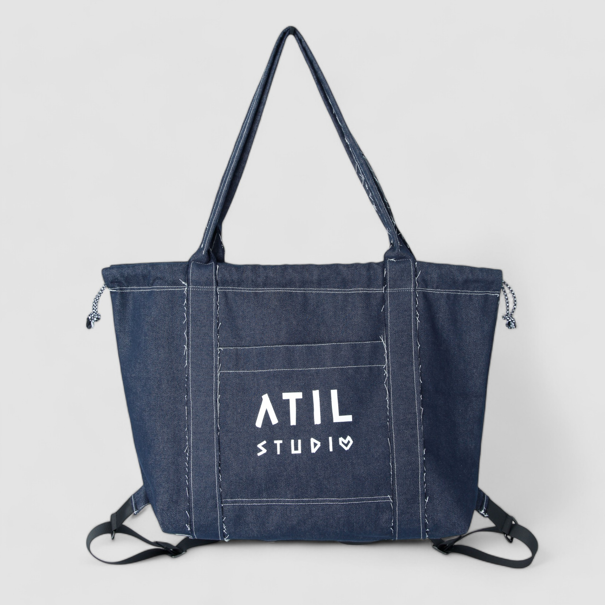 B Designer Denim Vintage String Big Shoulder and Backpack_ [DENIM] - HAGO(하고)