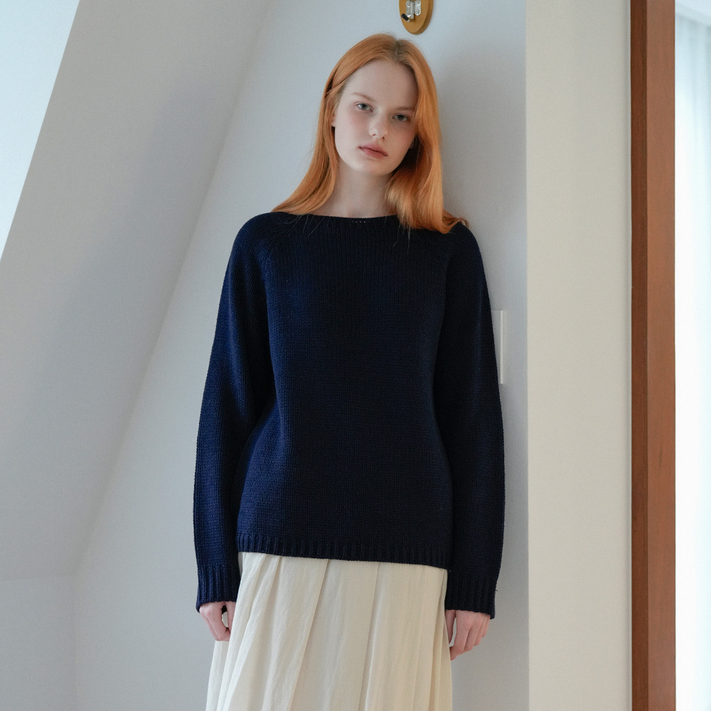 Boat Neck Basic Knit (Navy) - HAGO(하고)