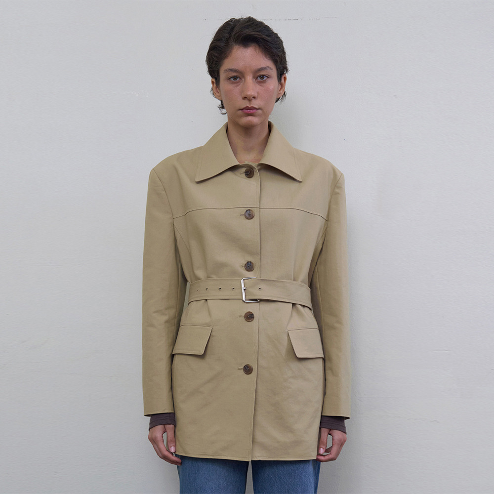 Belted Single Half Jacket_Beige - HAGO(하고)