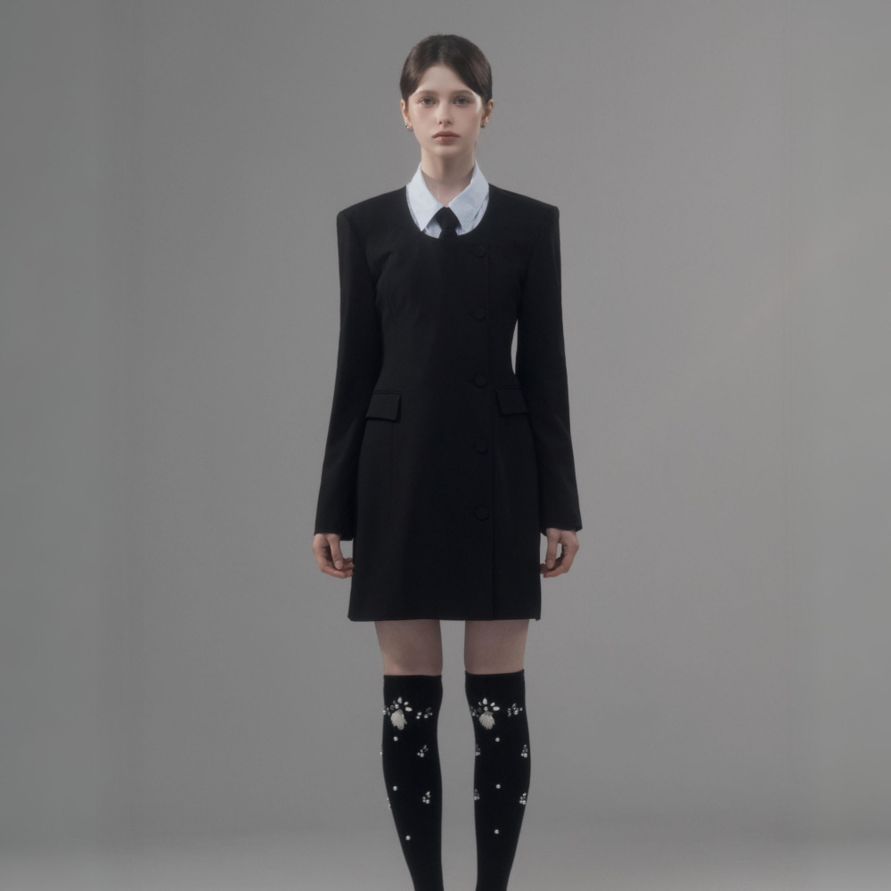 Jenn round neck suit jacket dress - Black(Short) - HAGO(하고)