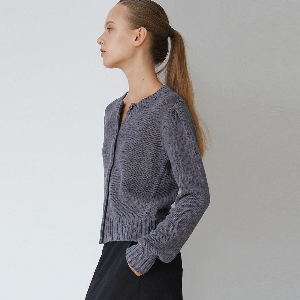 ROSI ROUND NECK KNIT CARDIGAN (CHARCOAL) - HAGO(하고)