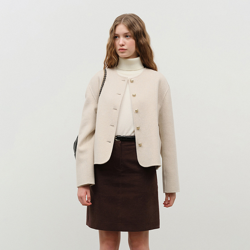 HANDMADE CASHMERE COLLARLESS JACKET CREAM BEIGE_UDJA4D221I1 - 하고(HAGO)