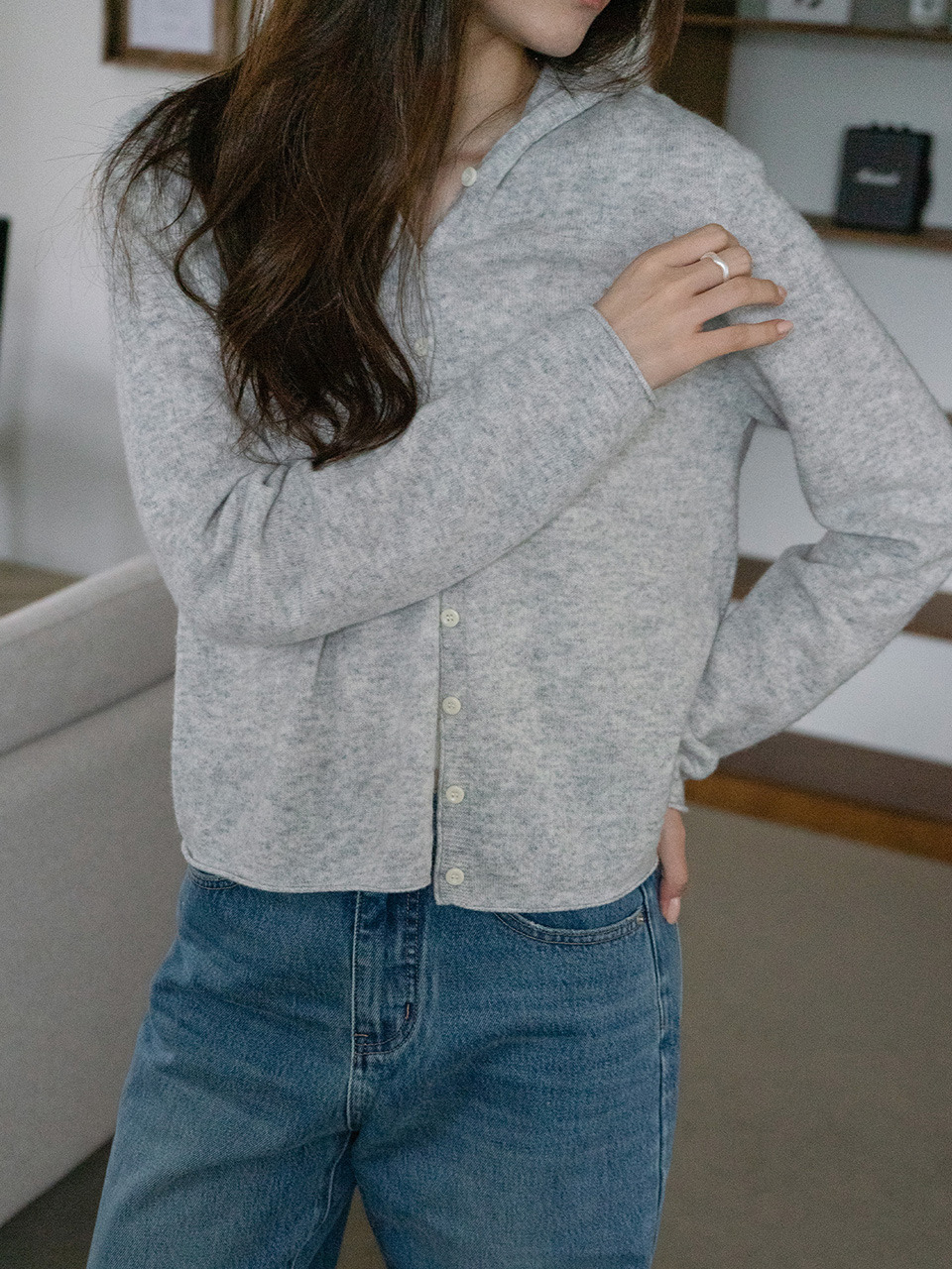 Wool Hoodie Button Cardigan (Gray) - HAGO(하고)