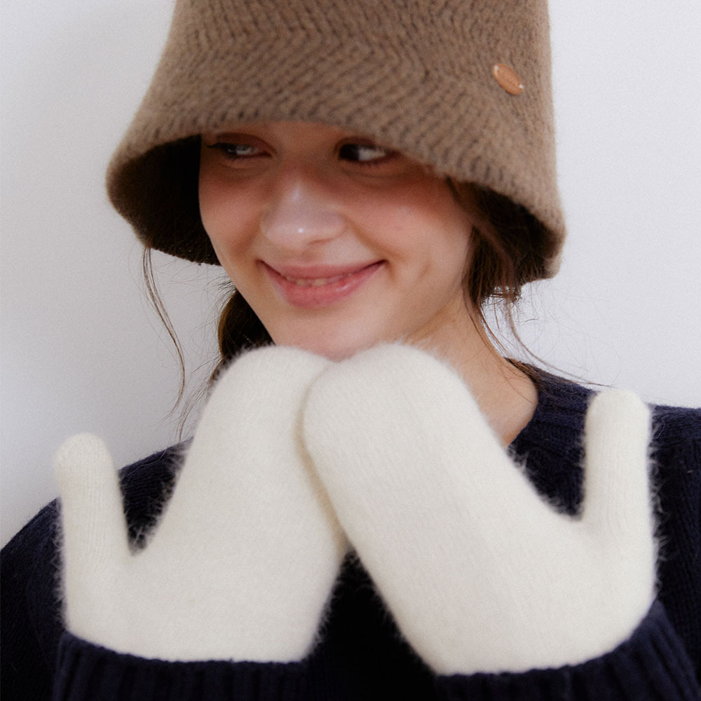 wool angora mittens gloves (G010_ivory) - HAGO(하고)