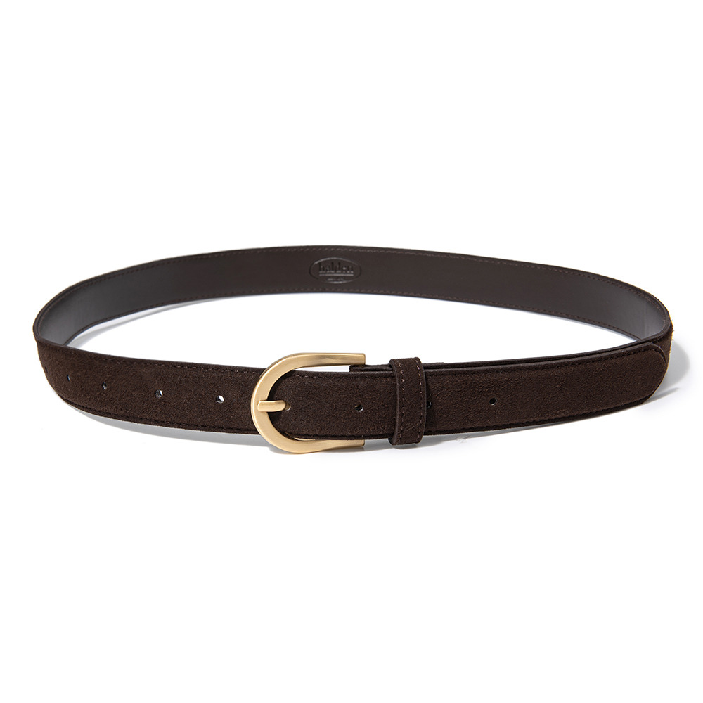 (W) round gold buckle suede belt (T026_brown) - 하고(HAGO)
