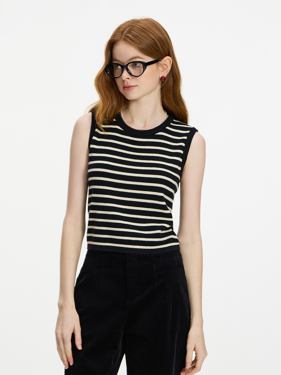 WD_Striped round neck wool top - HAGO(하고)