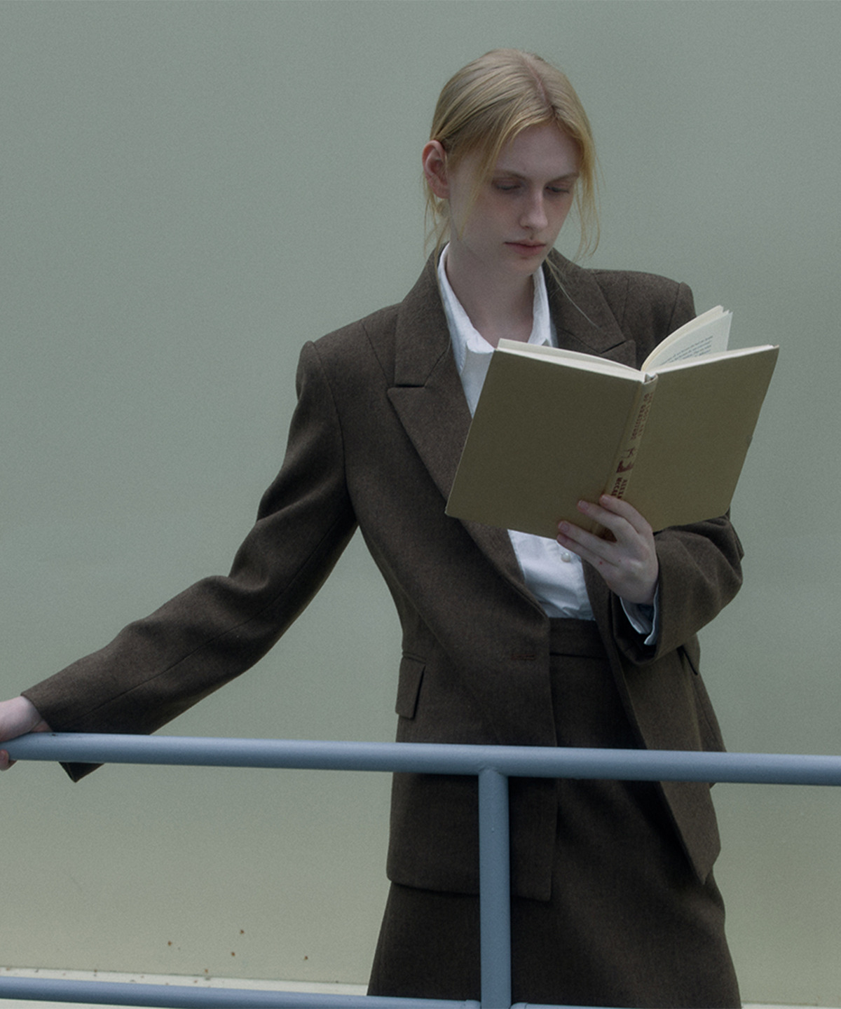 Double One Button Herringbone Wool Jacket (Brown) - 하고(HAGO)