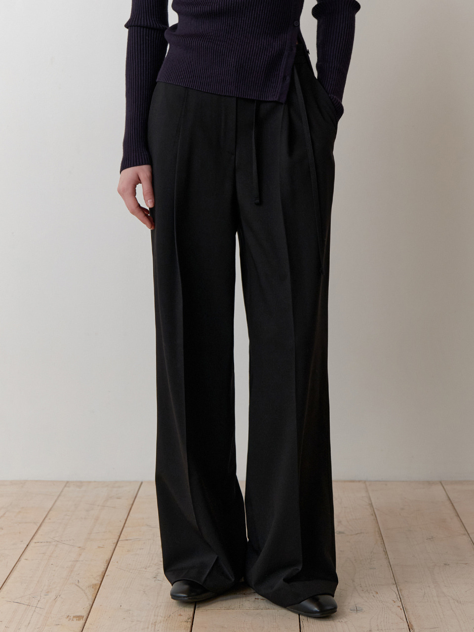 Rennet belt slacks (black) - HAGO(하고)