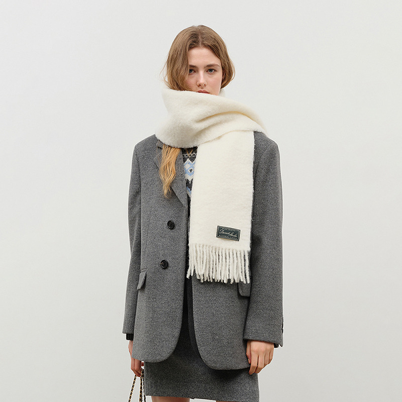 UNISEX FRINGED WOOL MUFFLER IVORY_UDMU4F101IV - HAGO(하고)