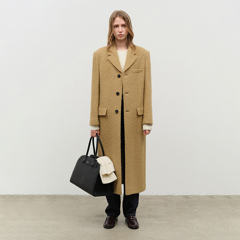 UNISEX 2-WAY 3 BUTTON BOUCLE WOOL COAT CAMEL_UDCO4D122CM - HAGO(하고)