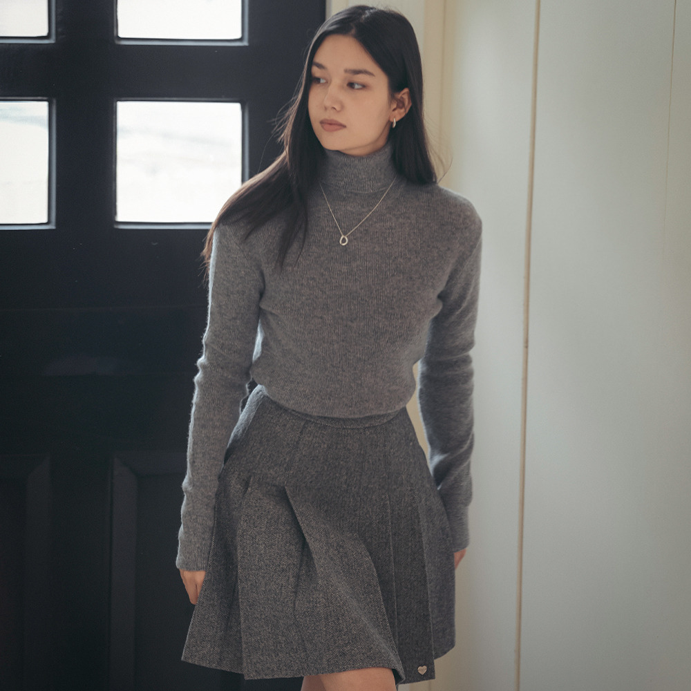 Ribbed wool turtleneck basic knit_Gray - 하고(HAGO)
