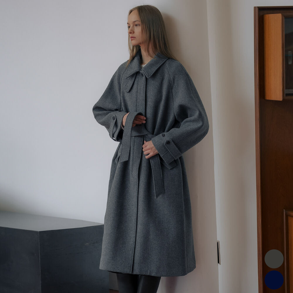 Wool premium maxi raglan coat_Navy - HAGO(하고)