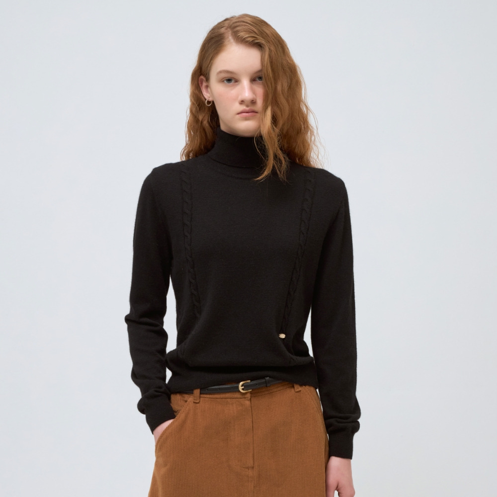 cable turtleneck knit - black - 하고(HAGO)