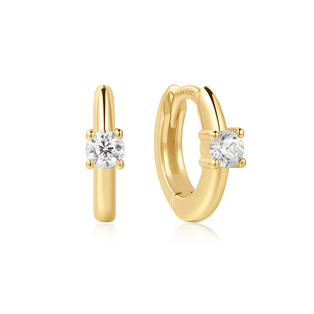 골드 솔리테어 큐빅 지르코니아 미니 925 실버 링 귀걸이 E061-03G - HAGO(하고)