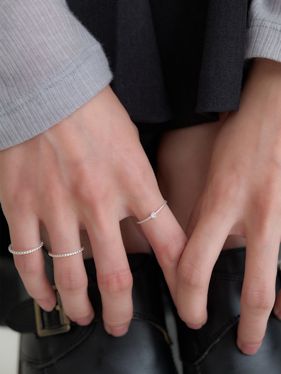 [특가~3.18]mini dewy ring_cubic set (2PCS) JR002 - 하고(HAGO)