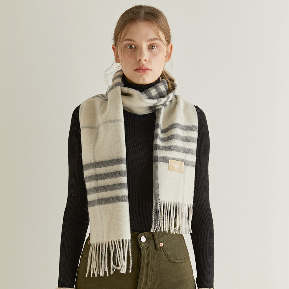 wool classic check muffler (M008_ivory) - 하고(HAGO)