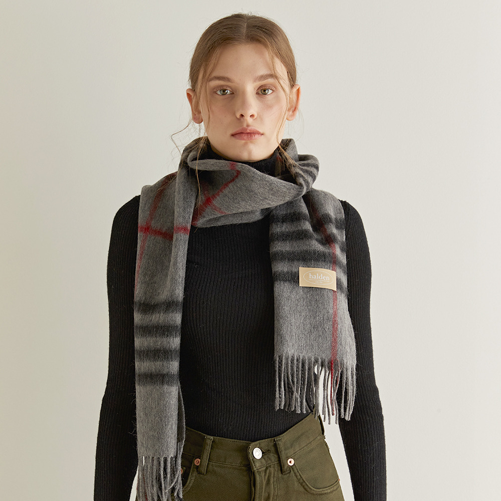 wool classic check muffler (M008_charcoal) - 하고(HAGO)