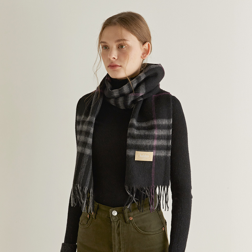wool classic check muffler (M008_black) - 하고(HAGO)
