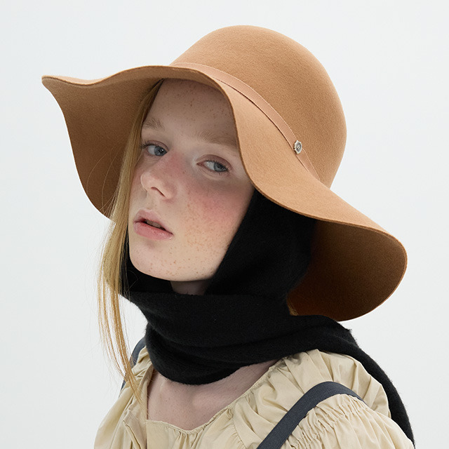 Knit Muffler Flare Hat - Camel Beige - HAGO(하고)