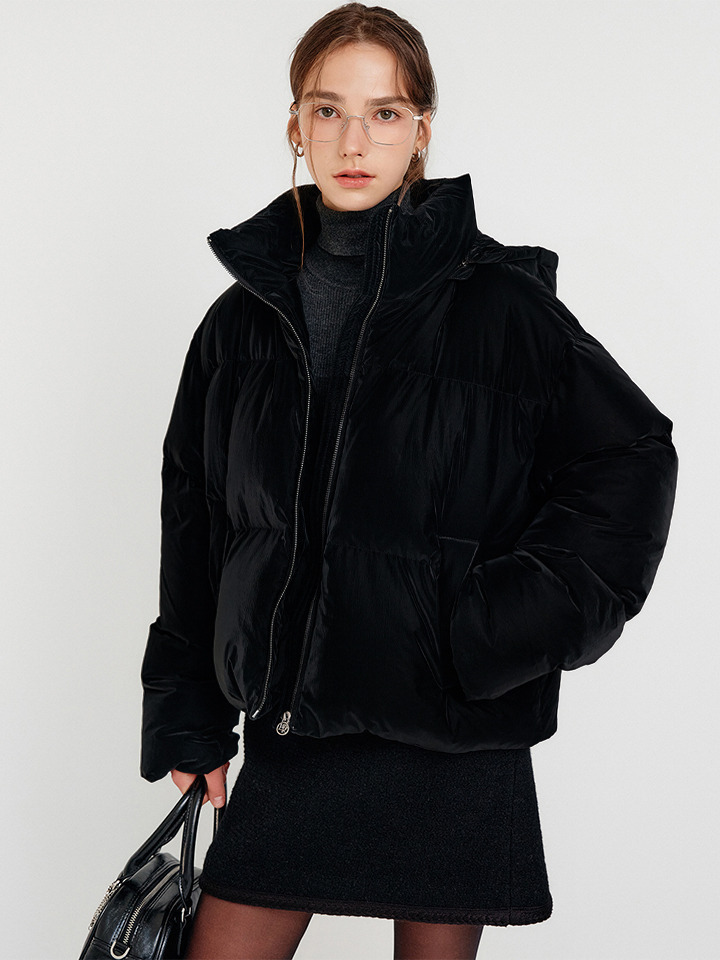 릴리 숏 덕 다운 후디드 패딩_블랙 / LILY SHORT DUCK DOWN HOODED PADDING_BLACK - 하고(HAGO)