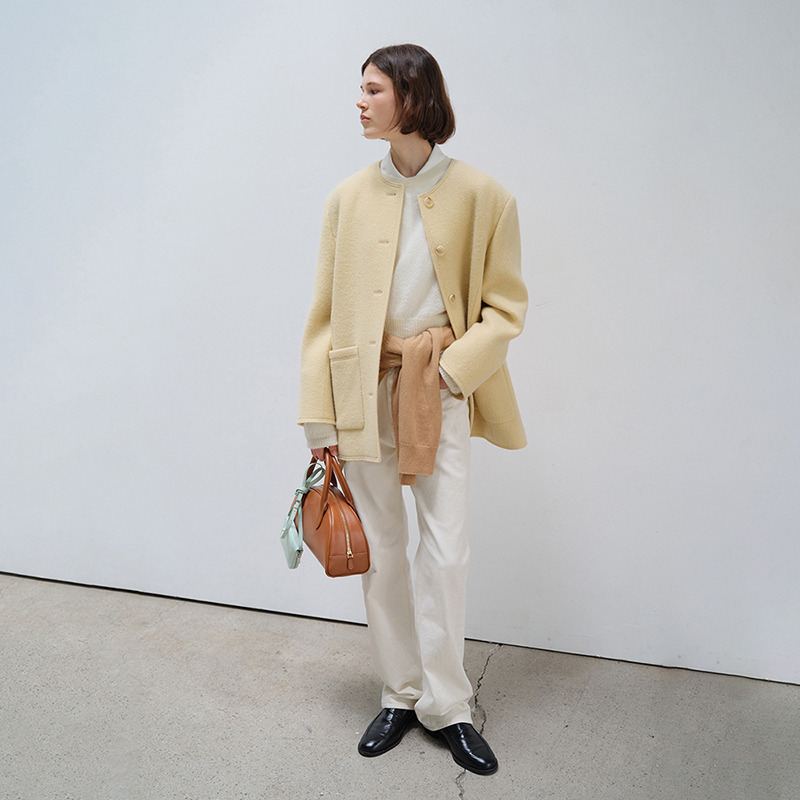 COLLARLESS WOOL JACKET BUTTER_UDJA4C205Y1 - 하고(HAGO)