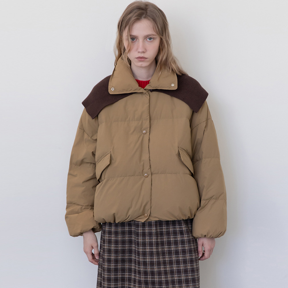 [단독~1/7]Knit collar duck down overfit padding - Beige - 하고(HAGO)