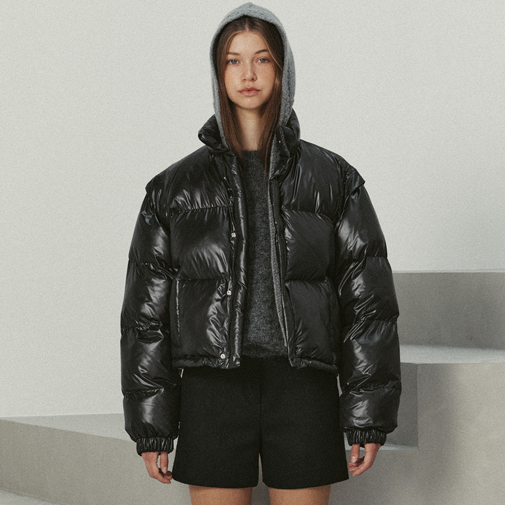 detachable vegan puffer jacket (black) - 하고(HAGO)