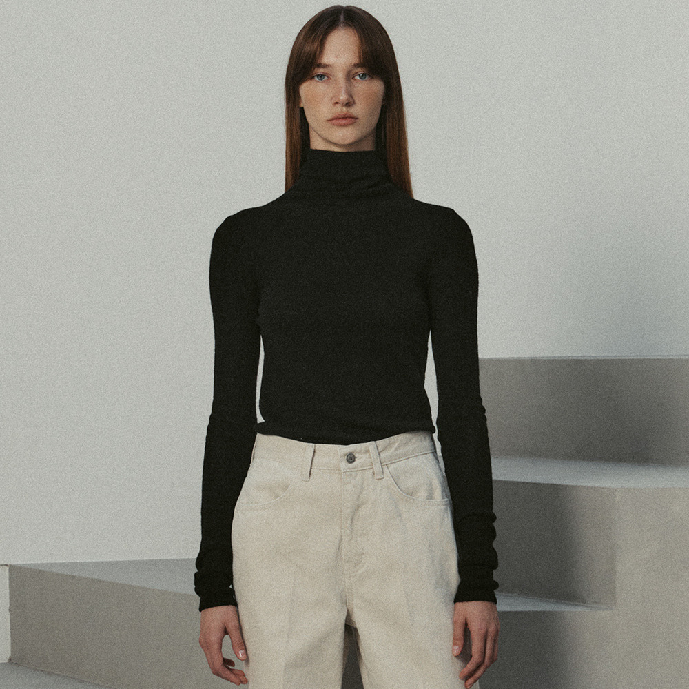 kid mohair slim fit high neck pullover (black) - 하고(HAGO)