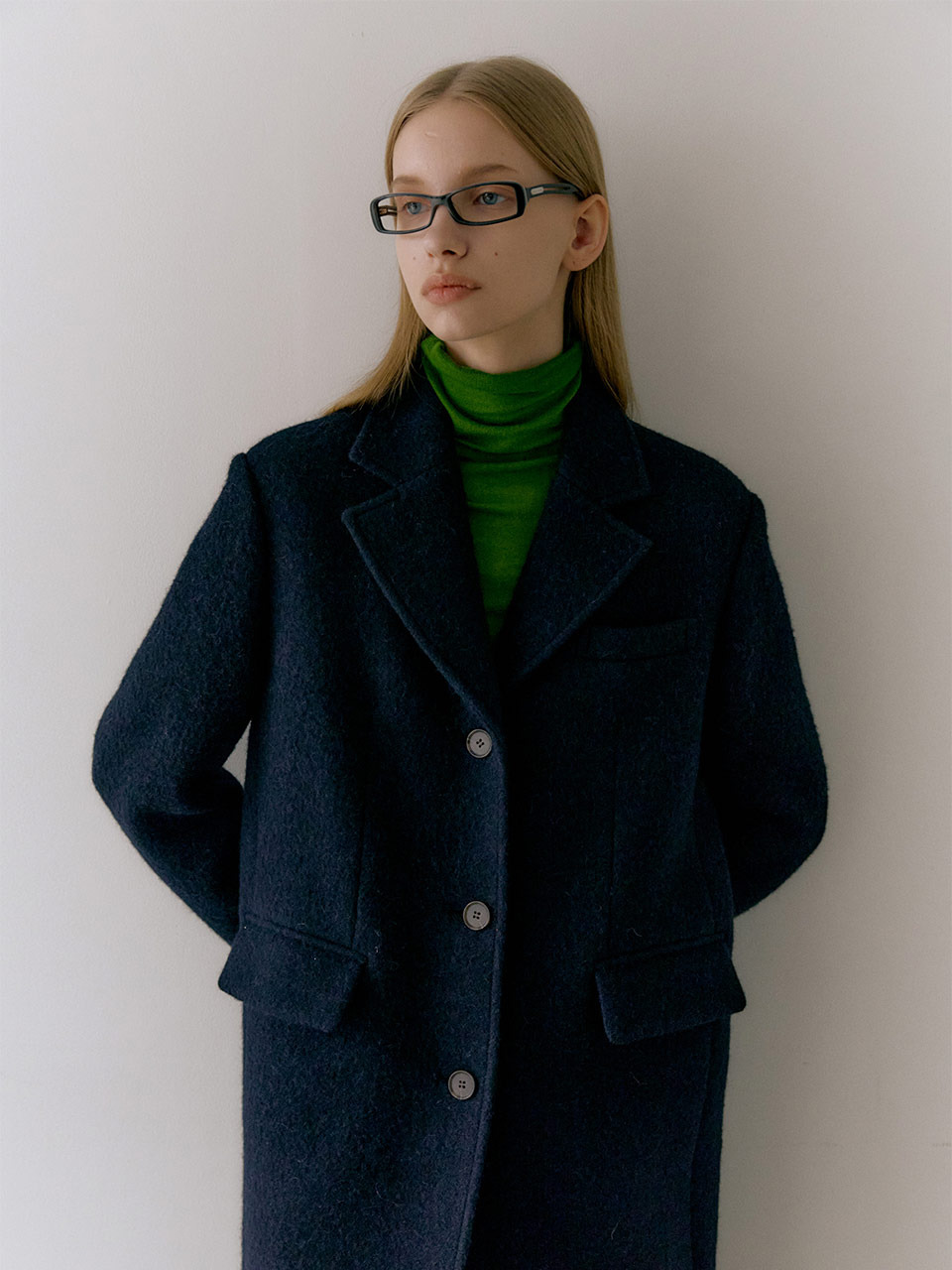 3-BUTTON ALPACA SINGLE COAT (dark navy) - 하고(HAGO)