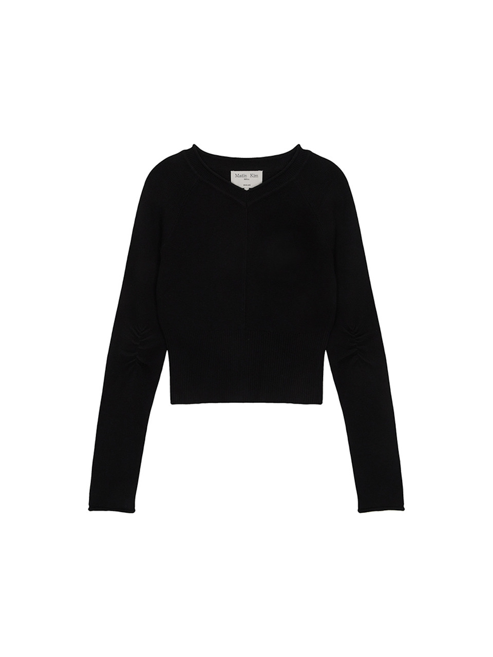 V NECK RAGLAN CROP PULLOVER IN BLACK - 하고(HAGO)