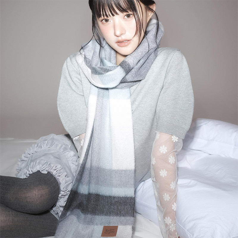 MUNM CHECK CASHMERE 100% MUFFLER GRAY - 하고(HAGO)