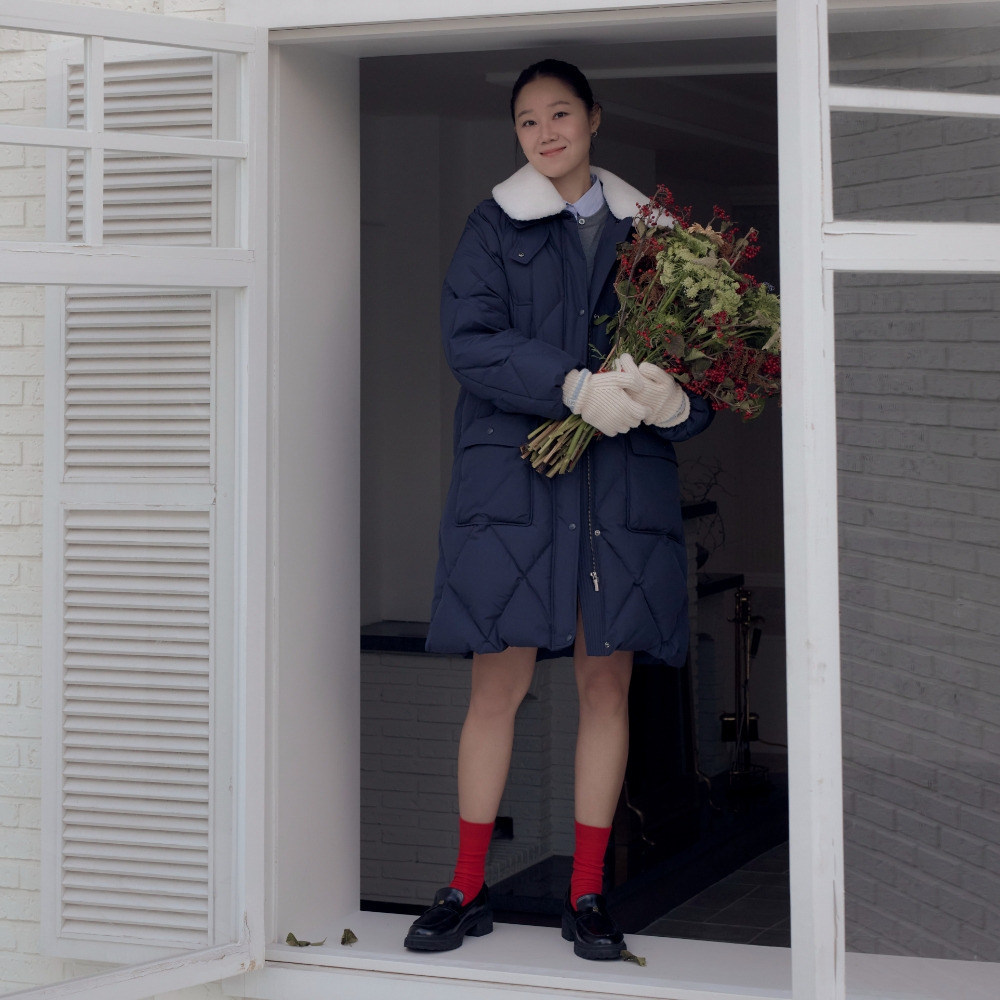 fur collar padding coat - navy - 하고(HAGO)