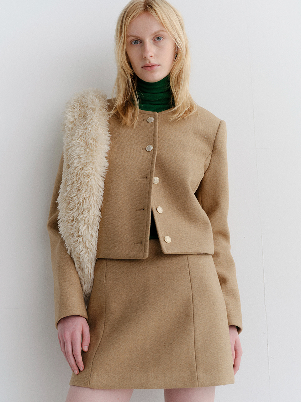 classic wool tweed set-up_camel - HAGO(하고)
