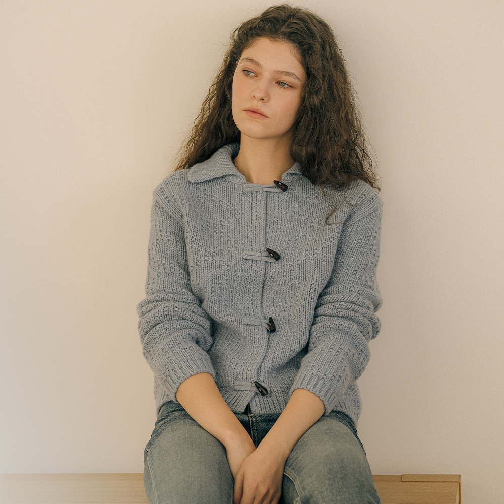 Dia button point wool blended cardigan_Blue - HAGO(하고)